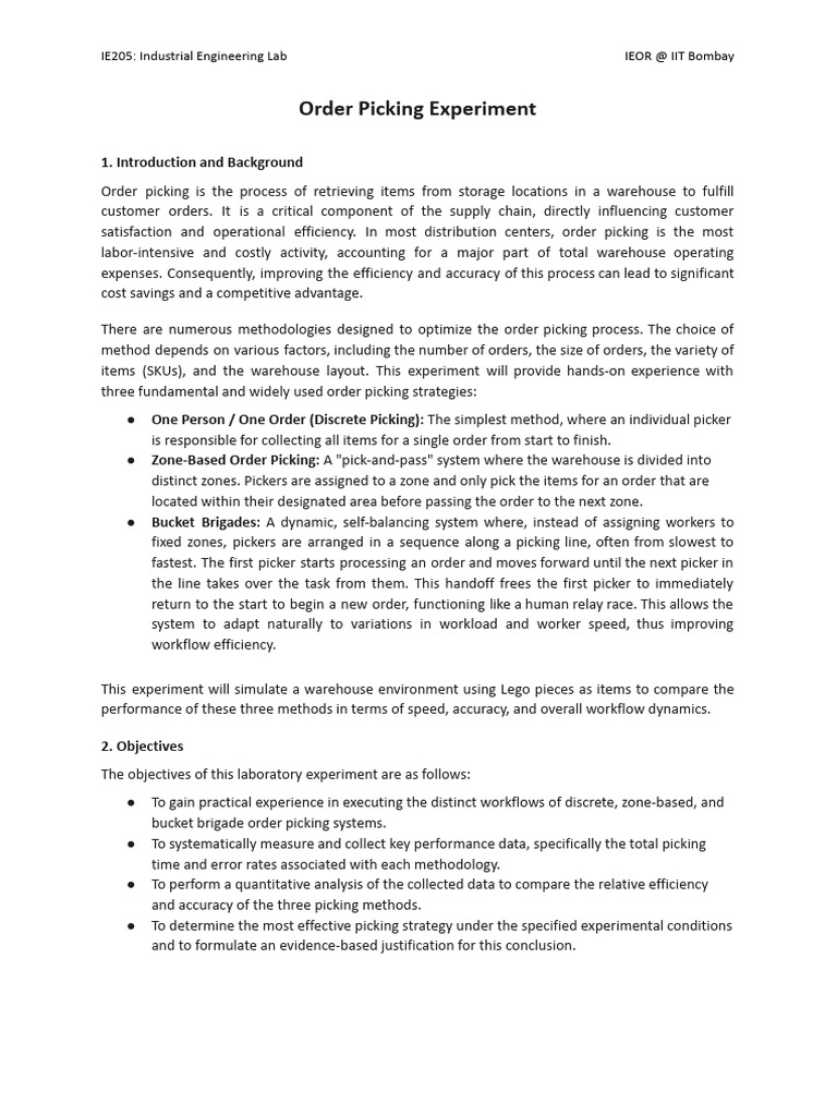 Order Picking Experiment.docx | PDF | Warehouse | Accuracy And Precision