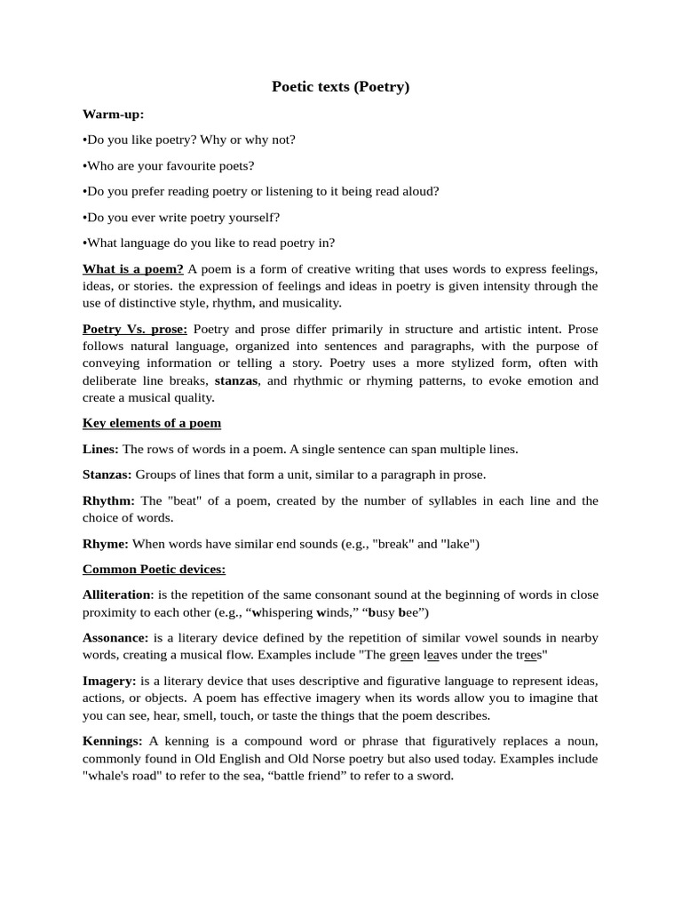 Understanding Poetry: Key Elements & Techniques | PDF | Poetry ...