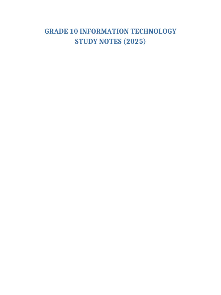 Grade 10 IT Study Notes 2025 | PDF | Computer Network | Solid State Drive
