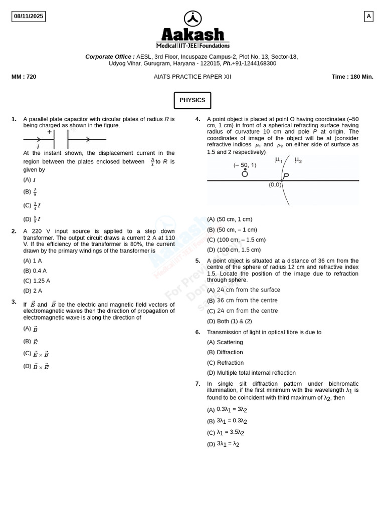 Aiats Practice PRN Sir Q | PDF | Capacitor | Organic Chemistry