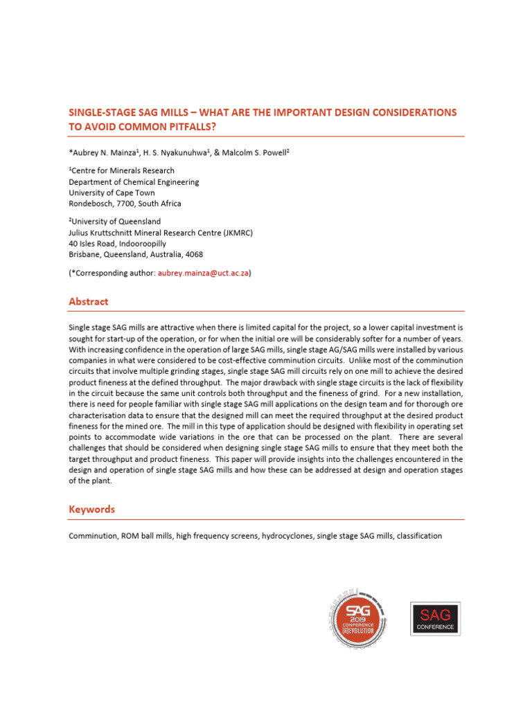 Single-Stage Sag Mills What Are The Important Design Considerations To ...