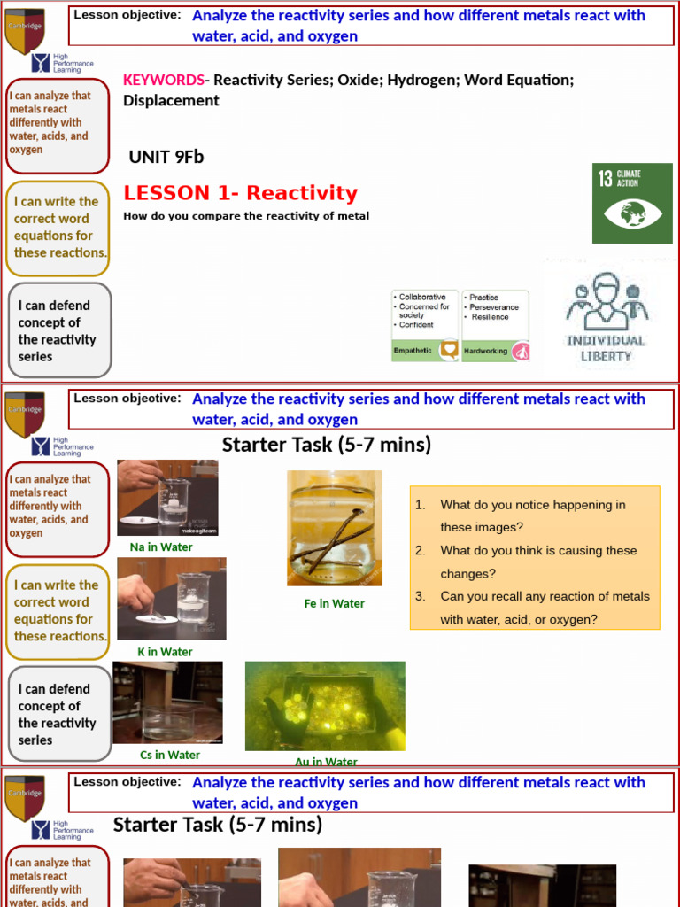Lesson 1 Reactivity Series | PDF | Chemical Reactions | Reactivity ...