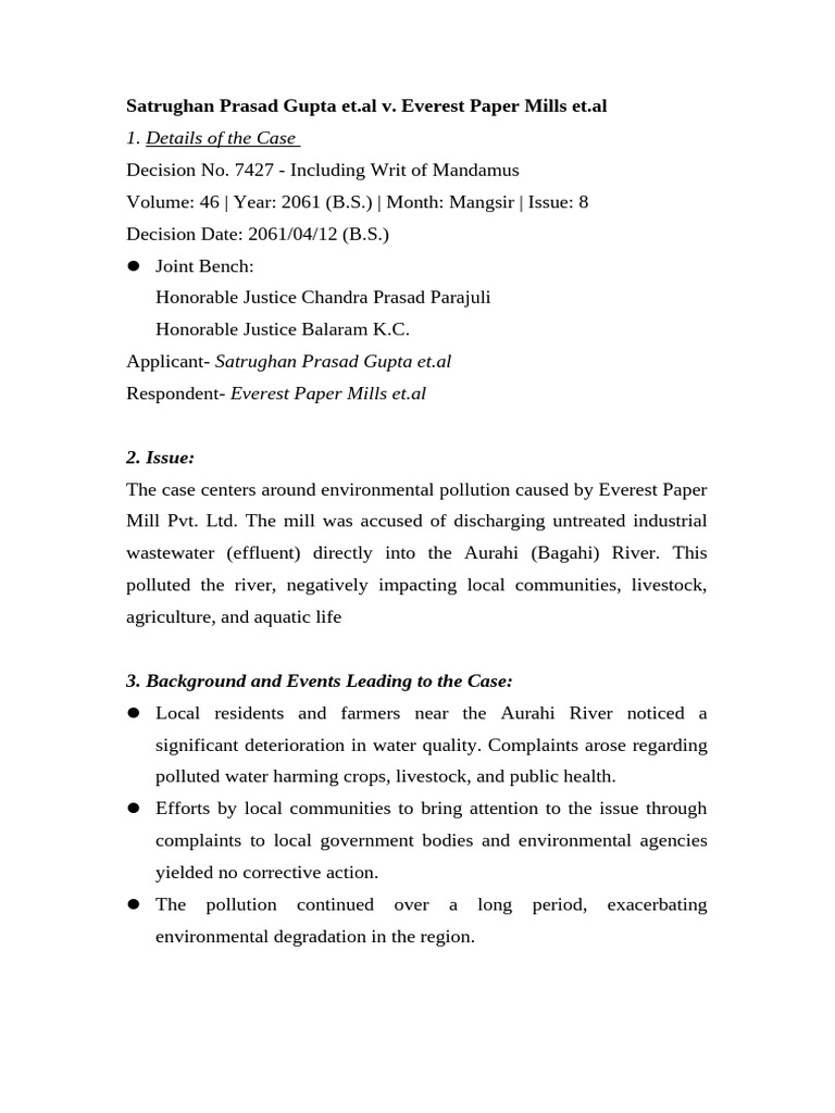 Everest Paper Mill Case | PDF | Pollution | Water Pollution