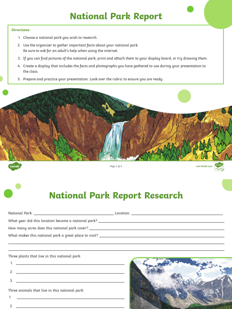 Color National Park Report Project and Rubric | PDF