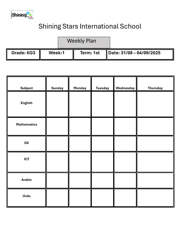 New Template For Weekly Plan 1 | PDF