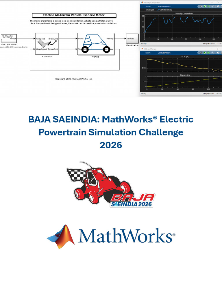 BAJA SAEINDIA MathWorks Electric Powertrain Simulation Challenge 2026 | PDF