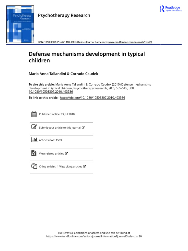 Defense Mechanisms Development in Typical Children | PDF | Behavioural ...