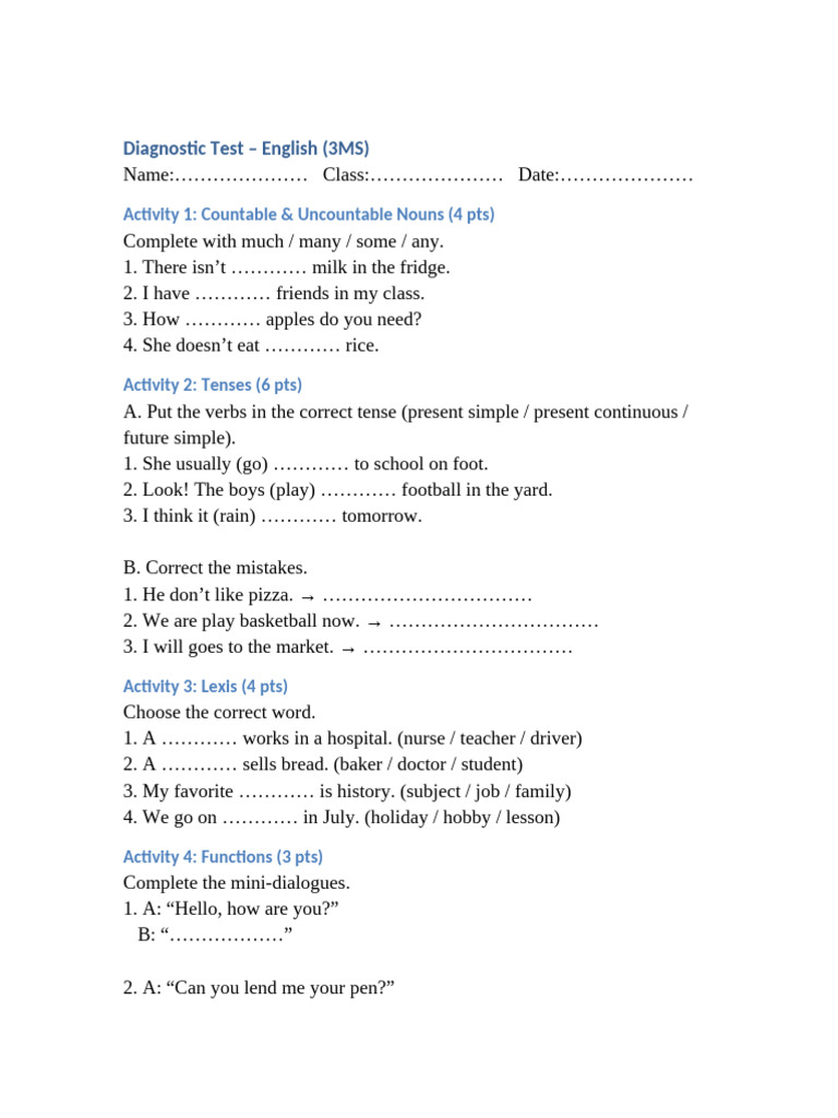 Diagnostic Test 3MS | PDF