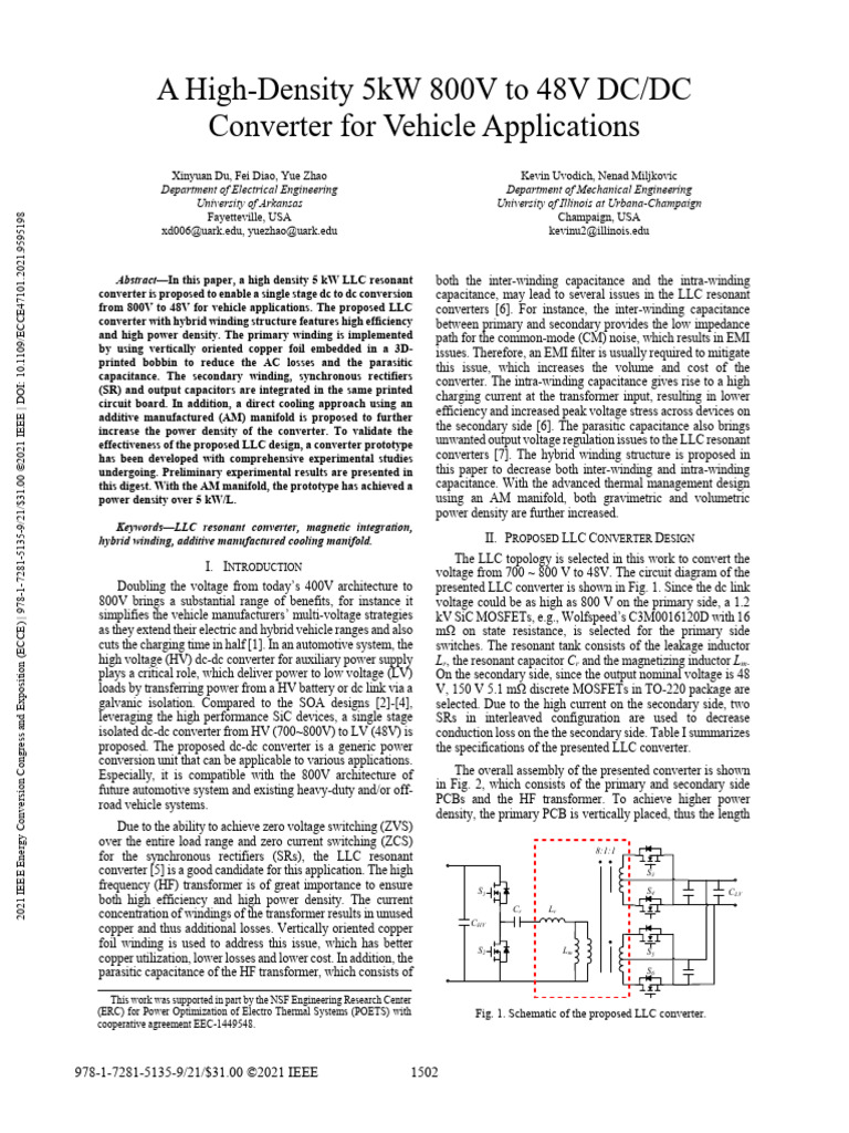 A High-Density 5kW 800V to 48VDC DC Converter for Vehicle Applications ...