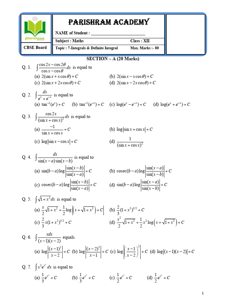7-Integrals & Definite Integral | PDF | Arithmetic | Elementary Mathematics