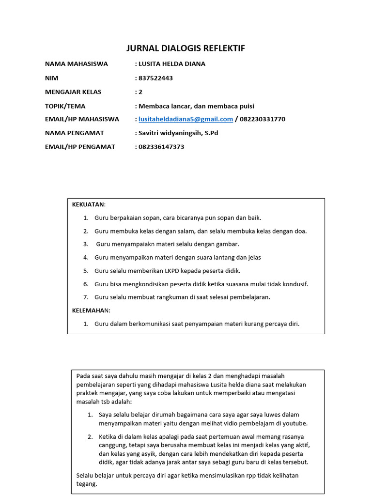 FORMAT JURNAL DIALOGIS REFLEKTIF 1 | PDF