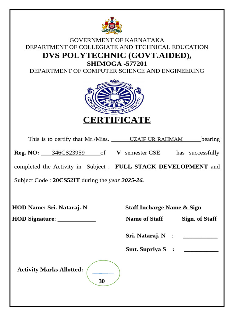 Full Stack Development Internship Certificate | PDF | Software ...