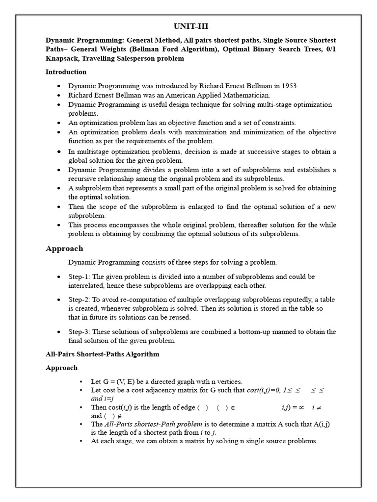 UNIT-3 (Dynamic Programming) | PDF | Dynamic Programming | Mathematical Optimization