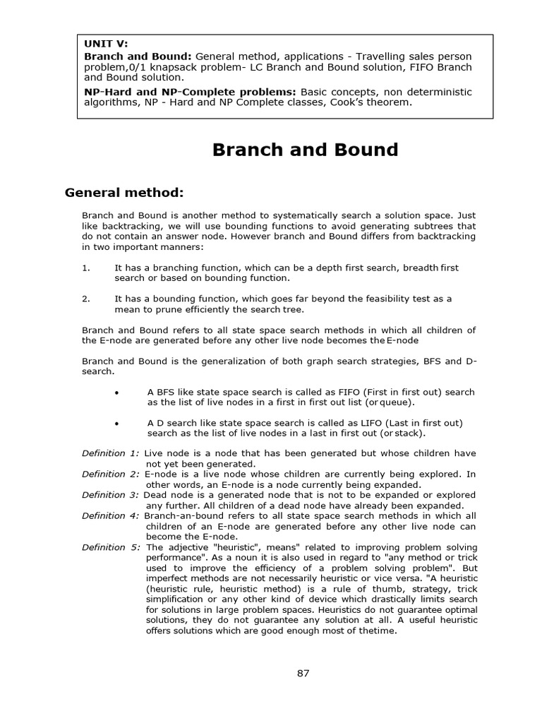 UNIT-4 (Branch and Bound) | PDF | Matrix (Mathematics) | Theoretical ...