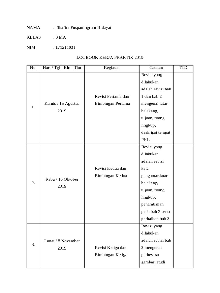 Logbook Untuk Revisi | PDF