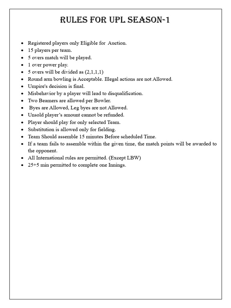 Rules For UPL Season | PDF