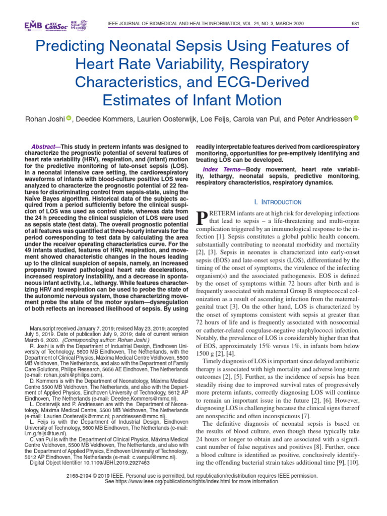 Predicting Neonatal Sepsis Using Features of Heart Rate Variability ...