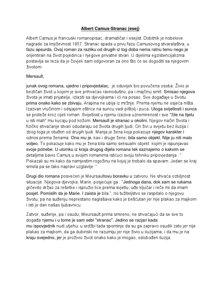 Albert Camus - Stranac (Ante Vicković) | PDF