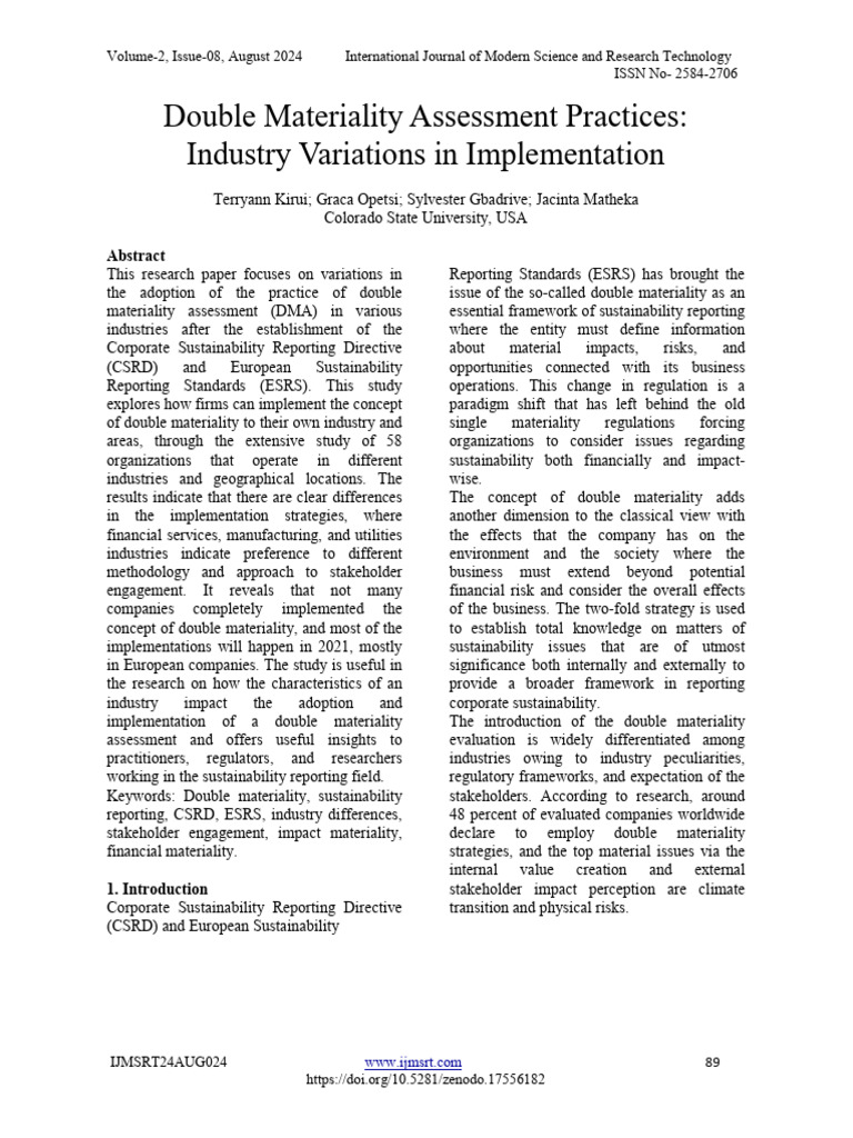 Double Materiality Assessment Practices Industry Variations in ...