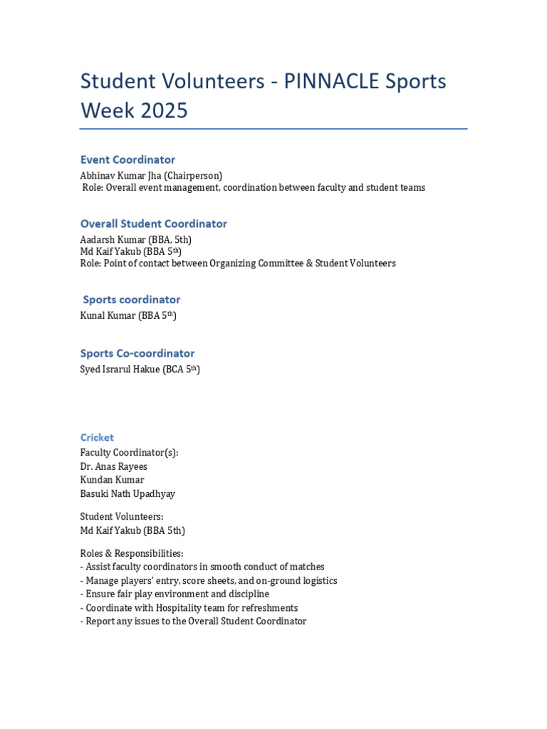 Student Volunteers PINNACLE 1 | PDF