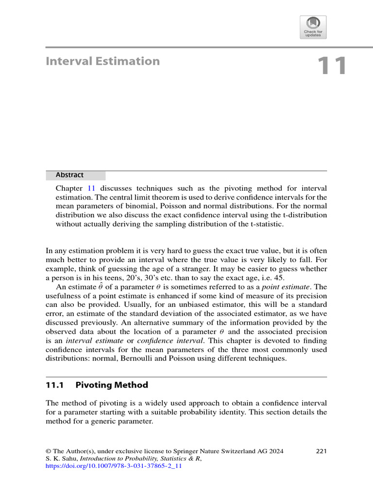 Capítulo 11 Interval Estimation de Sahu, S. K. (2024). Introduction to Probability, Statistics ...