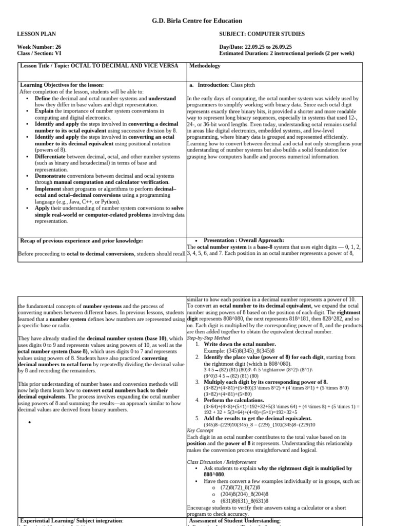 Comp App Lesson Plan Class Vi Week 26 | PDF | Arithmetic | Computing