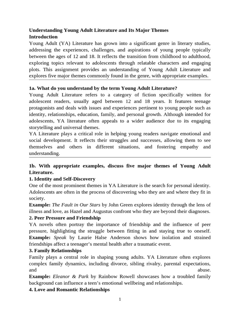 Major Themes in Young Adult Literature | PDF | Young Adult Literature ...