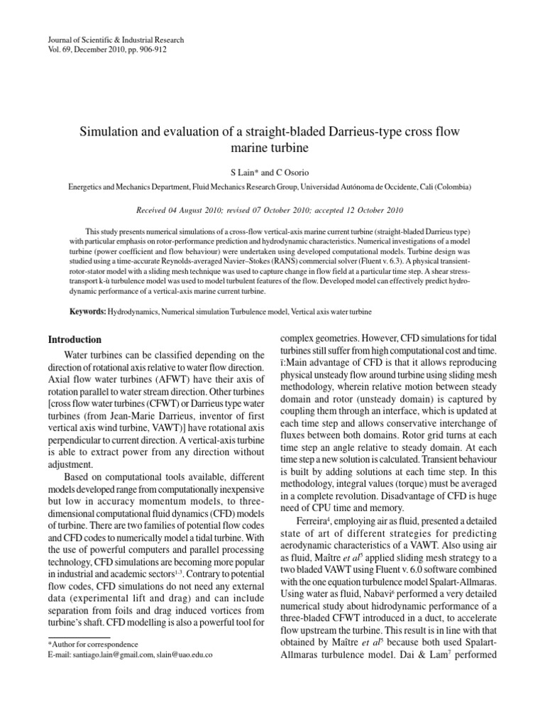 Darrieus-Type Marine Turbine Simulation | PDF | Computational Fluid ...