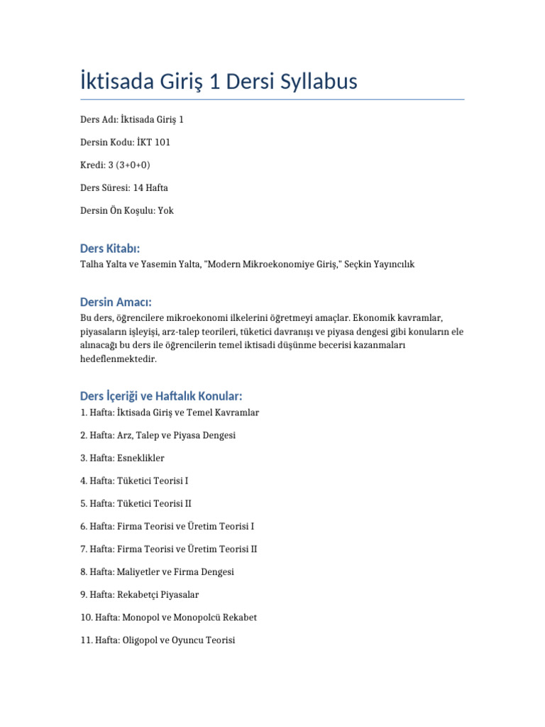 Iktisada Giris Syllabus | PDF