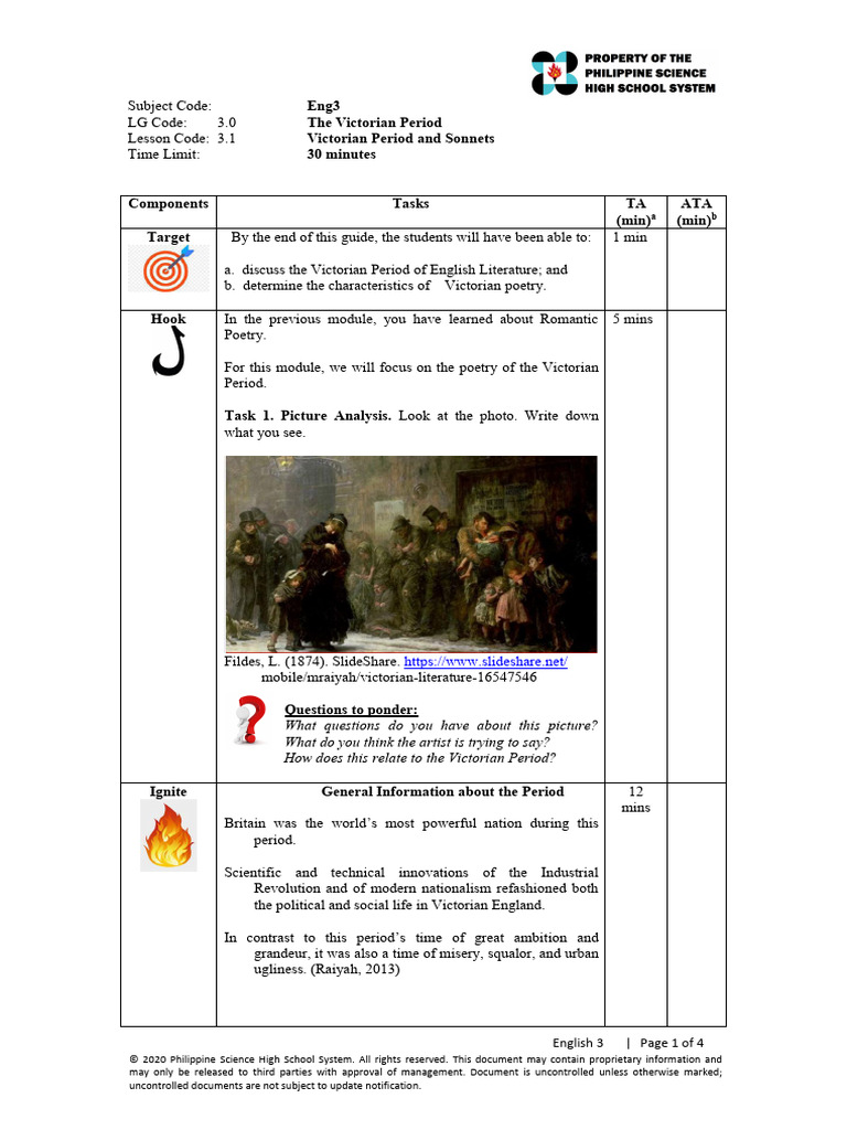 SLG ENG3 3.1 The Victorian Period and Sonnets | PDF | Sonnets | Poetry