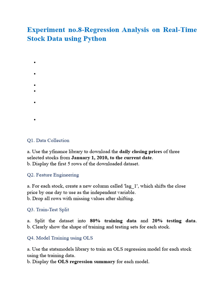 Exp 8 - Regression For Real Time | PDF | Ordinary Least Squares ...