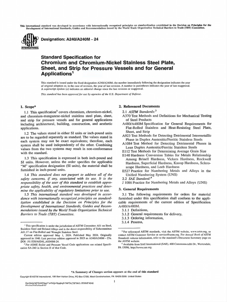 Astm A240 A240m - 24 | PDF