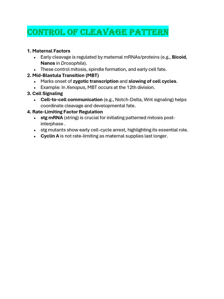 Control of Cleavage Pattern PDF | PDF