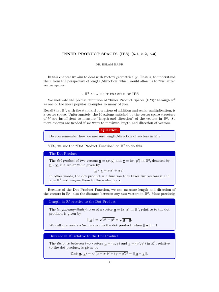 Inner Product Spaces (5.1, 5.2) | PDF | Vector Space | Norm (Mathematics)