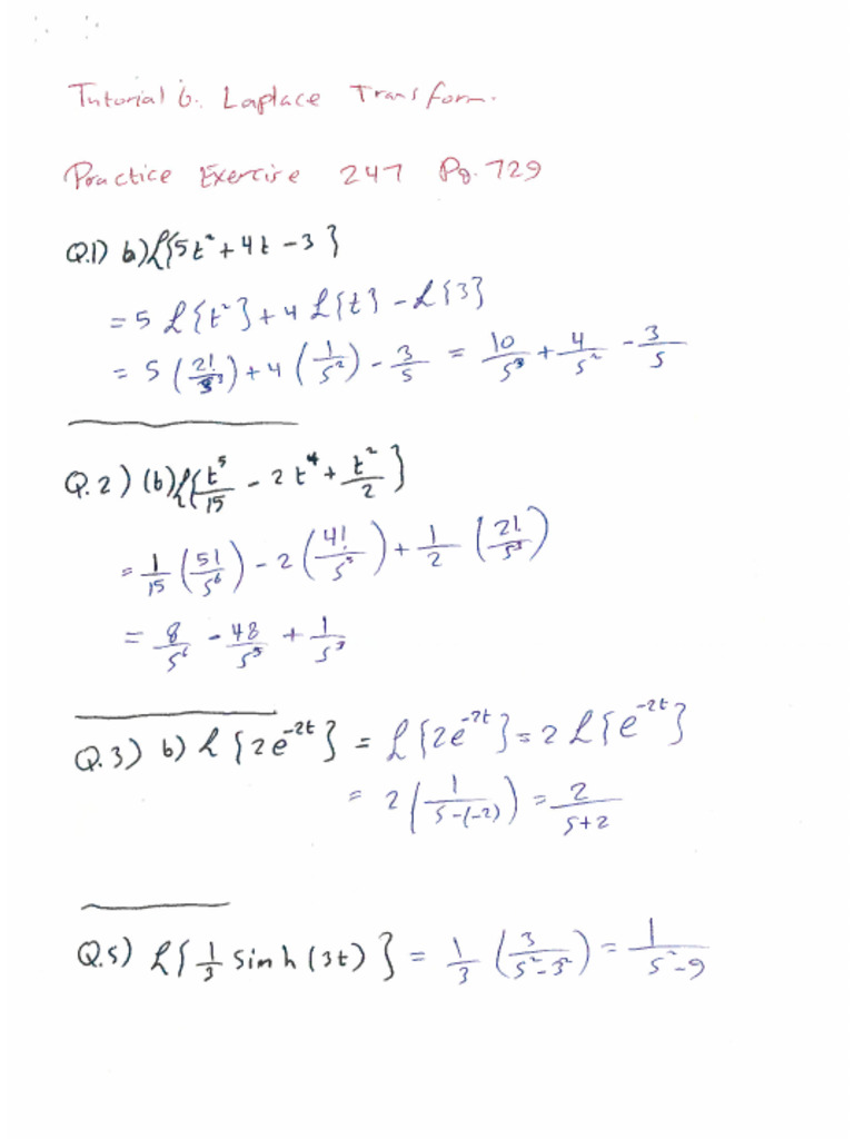 Tutorial 6 - Laplace and Inverse Laplace Transform | PDF