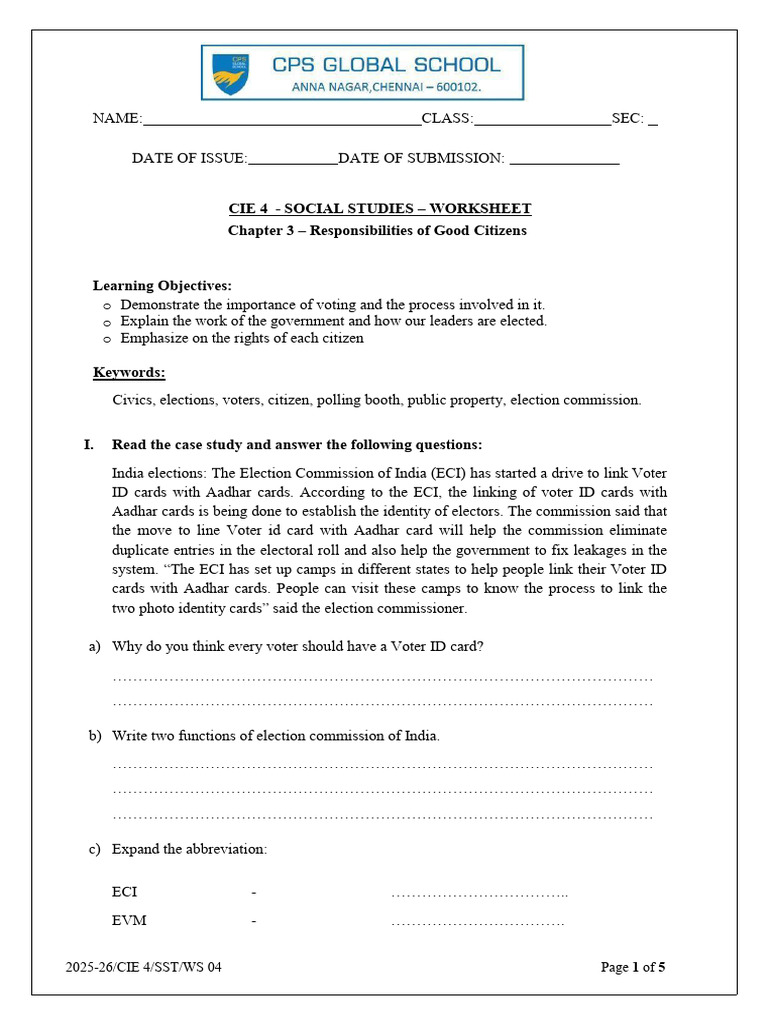 Responsibilities of Good Citizens Worksheet | PDF | Elections ...
