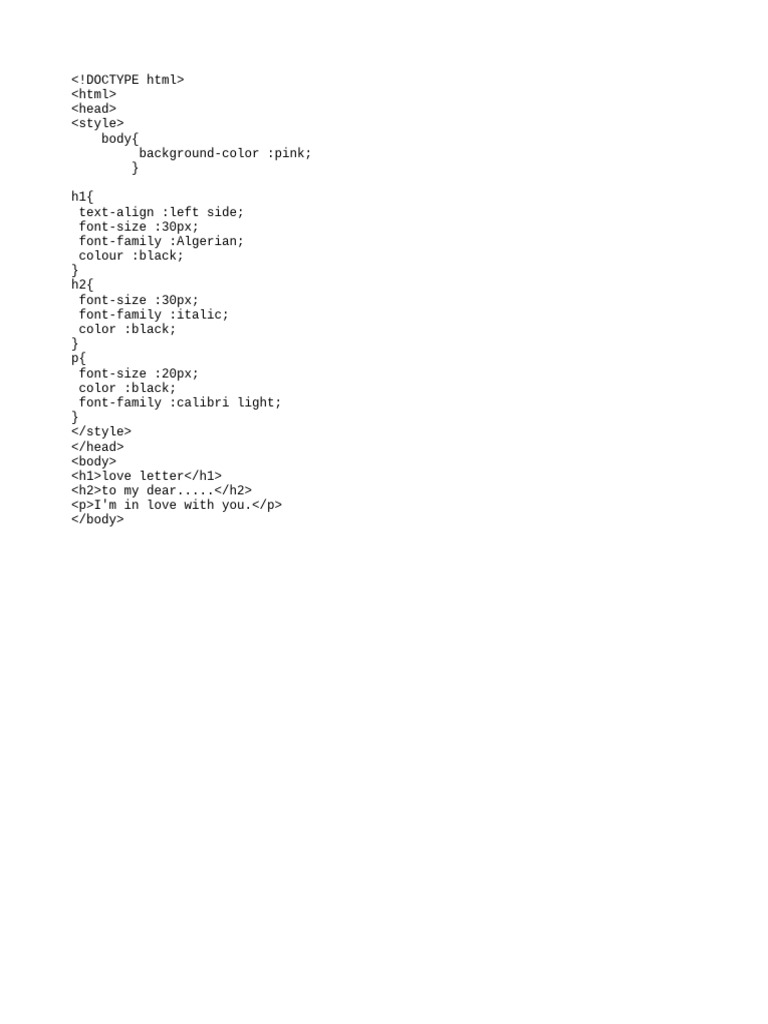 Love Letter Template in HTML | PDF