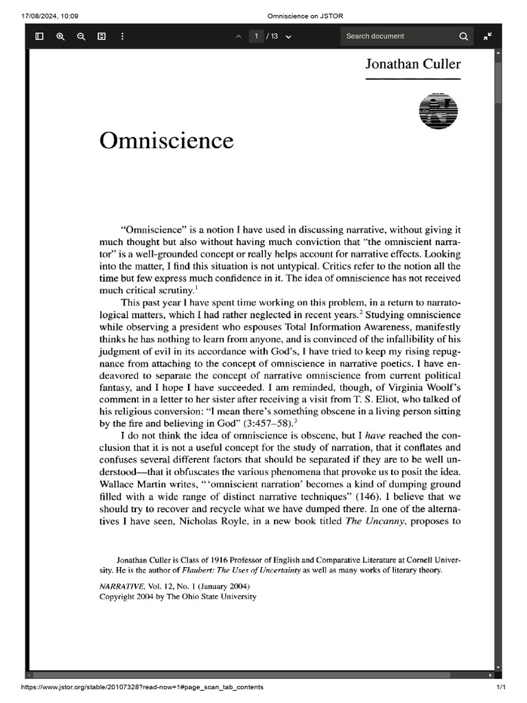 Omniscience Analysis on JSTOR | PDF