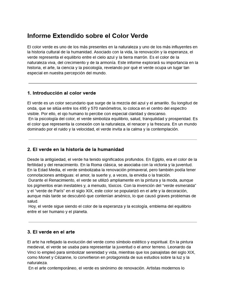 Informe Extendido Sobre El Color Verde | PDF | Color | Verde