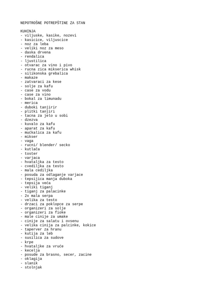 Spisak Za Stan | PDF