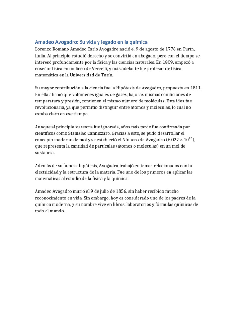 Ensayo Amadeo Avogadro | PDF