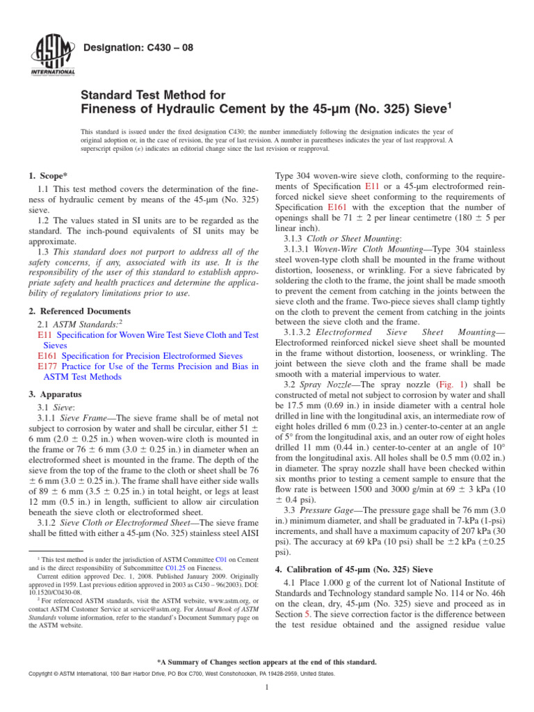 Fineness Test Method for Hydraulic Cement | PDF | Textiles