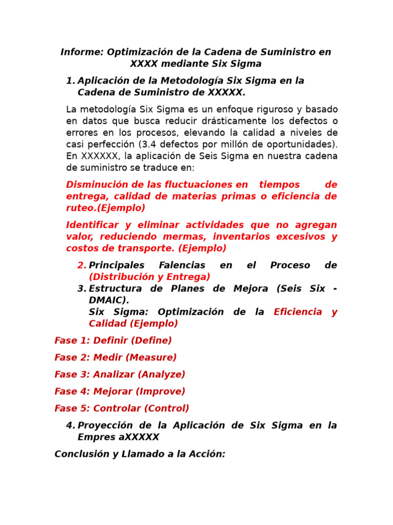 Informe Six Sigma Formato | PDF