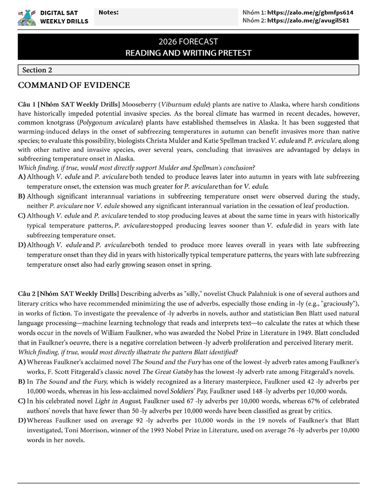 Digital SAT Weekly Drills Guide | PDF