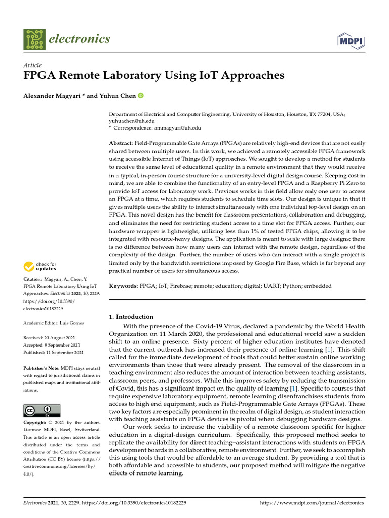 FPGA Remote Lab via IoT Collaboration | PDF | Field Programmable Gate ...