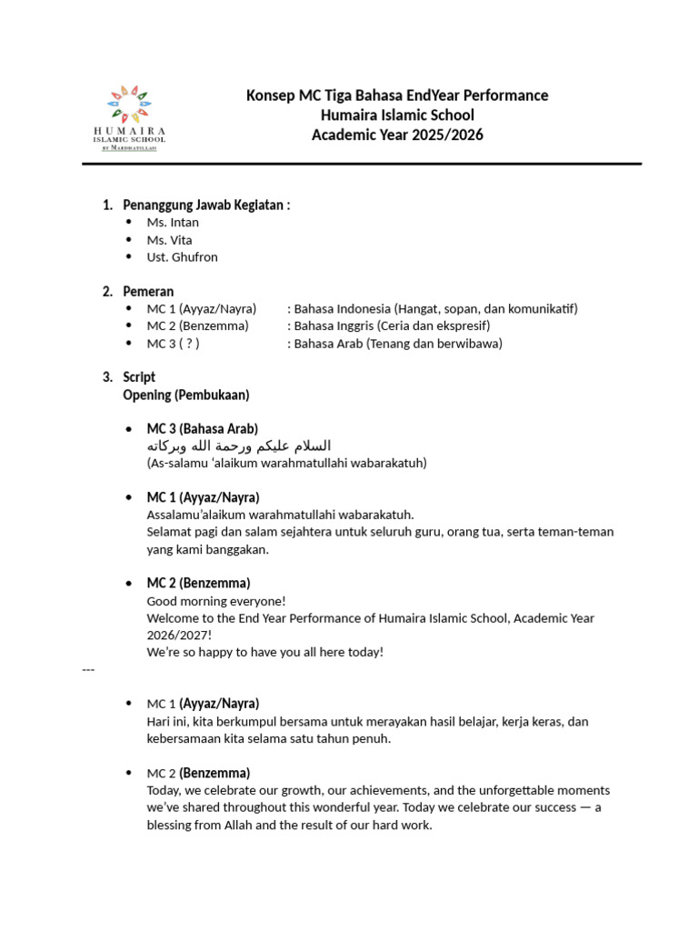 Konsep MC Tiga Bahasa EndYear Performance | PDF