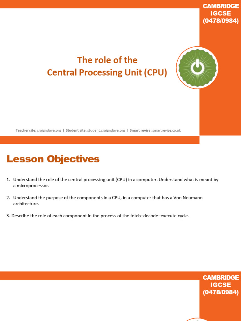Von Neumann Architecture and FDE Cycle BCS Students | PDF | Central Processing Unit | Computer ...