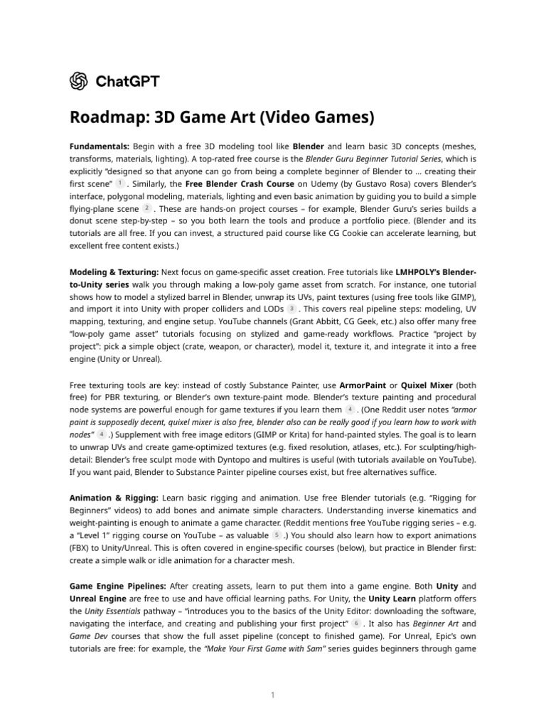 Roadmap - 3D Game Art (Video Games) Dieidkdk | PDF | Blender (Software ...