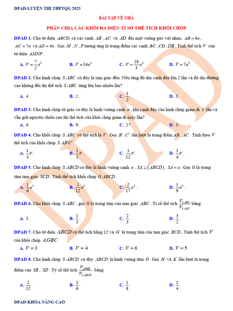BTVN 4 - Tỉ Số Thể Tích Khối Chóp | PDF