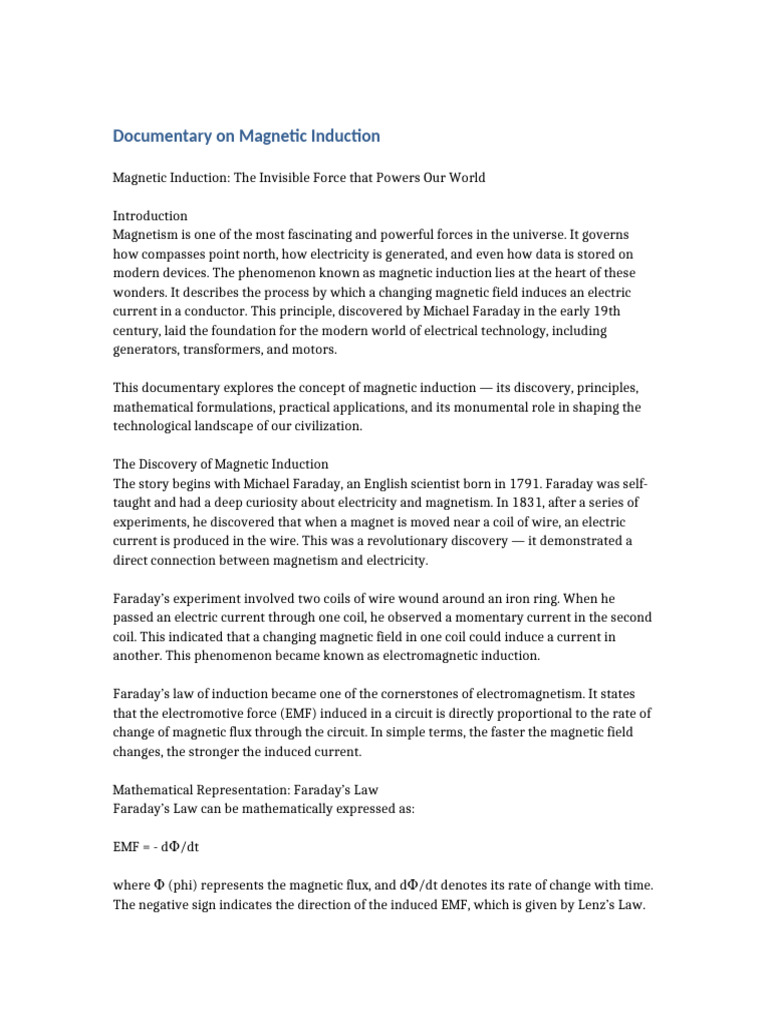 Magnetic_Induction_Documentary | PDF | Electromagnetic Induction ...